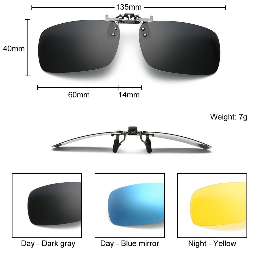 NEWON 3 PACK, Clip on Flip up Polarized Sunglasses For RX Eyeglasses, UV Protection Shades Lens Over Prescription Glasses, Black+Blue mirror+Yellow