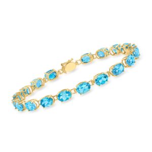 ross-simons 17.00 ct. t.w. oval swiss blue topaz bracelet in 14kt yellow gold. 7.25 inches