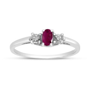 jewels by lux 10k white gold genuine red birthstone solitaire oval ruby and diamond wedding engagement ring - size 6.5 (0.18 cttw.)