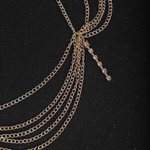 Denifery Gold Rhinestone Wedding Bridal Prom Bohemian Boho Grecian Head Chain Hair Jewelry Head Piece Bollywood Bride Glamorous