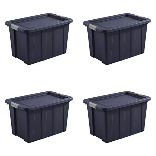 Sterilite 30 Gal Latching Tuff1 Storage Tote, Stackable Bin with Latch Lid, Plastic Container to Organize Garage, Basement, Blue Base and Lid, 4-Pack