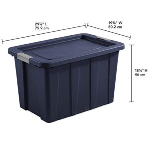 Sterilite 30 Gal Latching Tuff1 Storage Tote, Stackable Bin with Latch Lid, Plastic Container to Organize Garage, Basement, Blue Base and Lid, 4-Pack