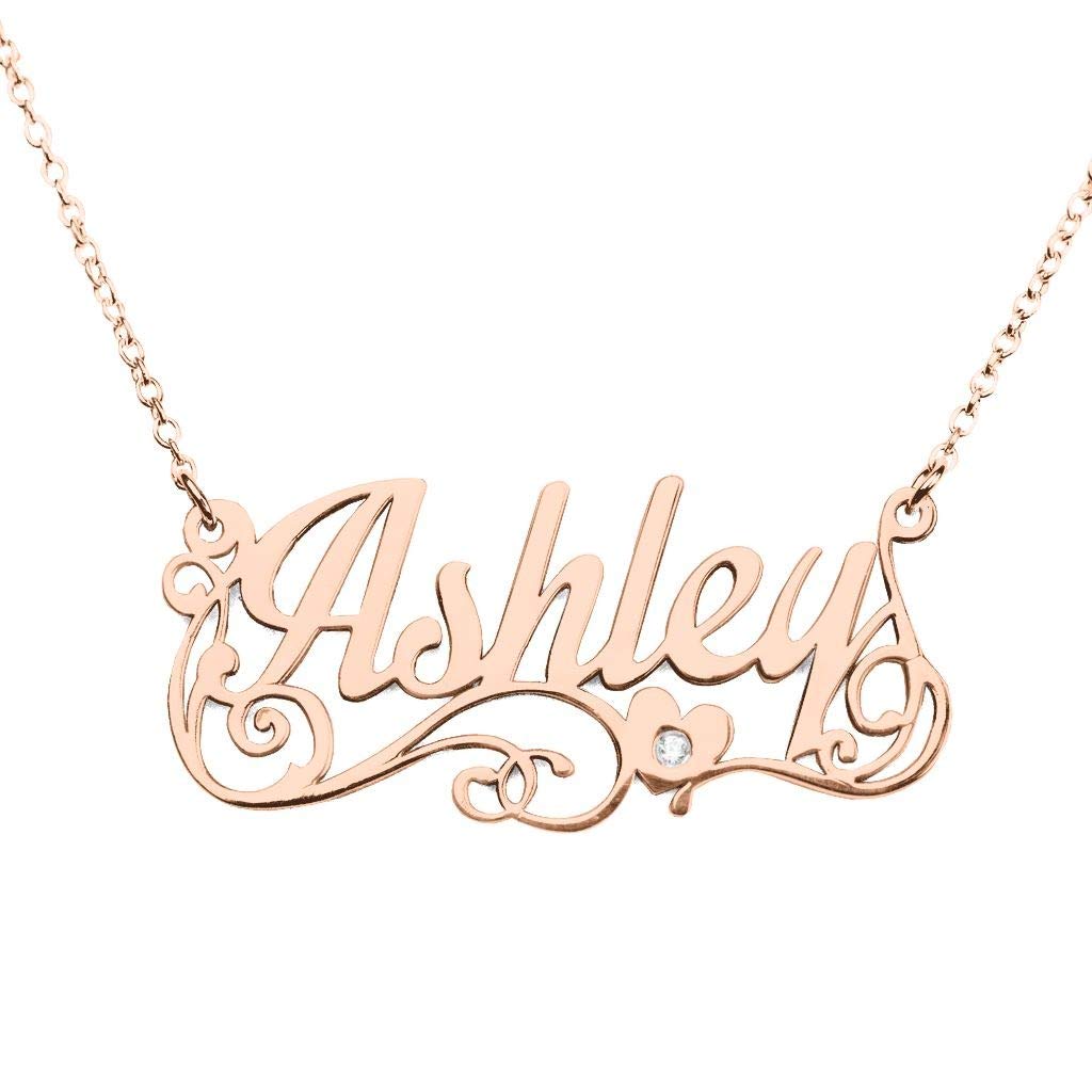 TSD 10K Rose Gold Personalized Name Necklace with Diamond Accent by JEWLR*