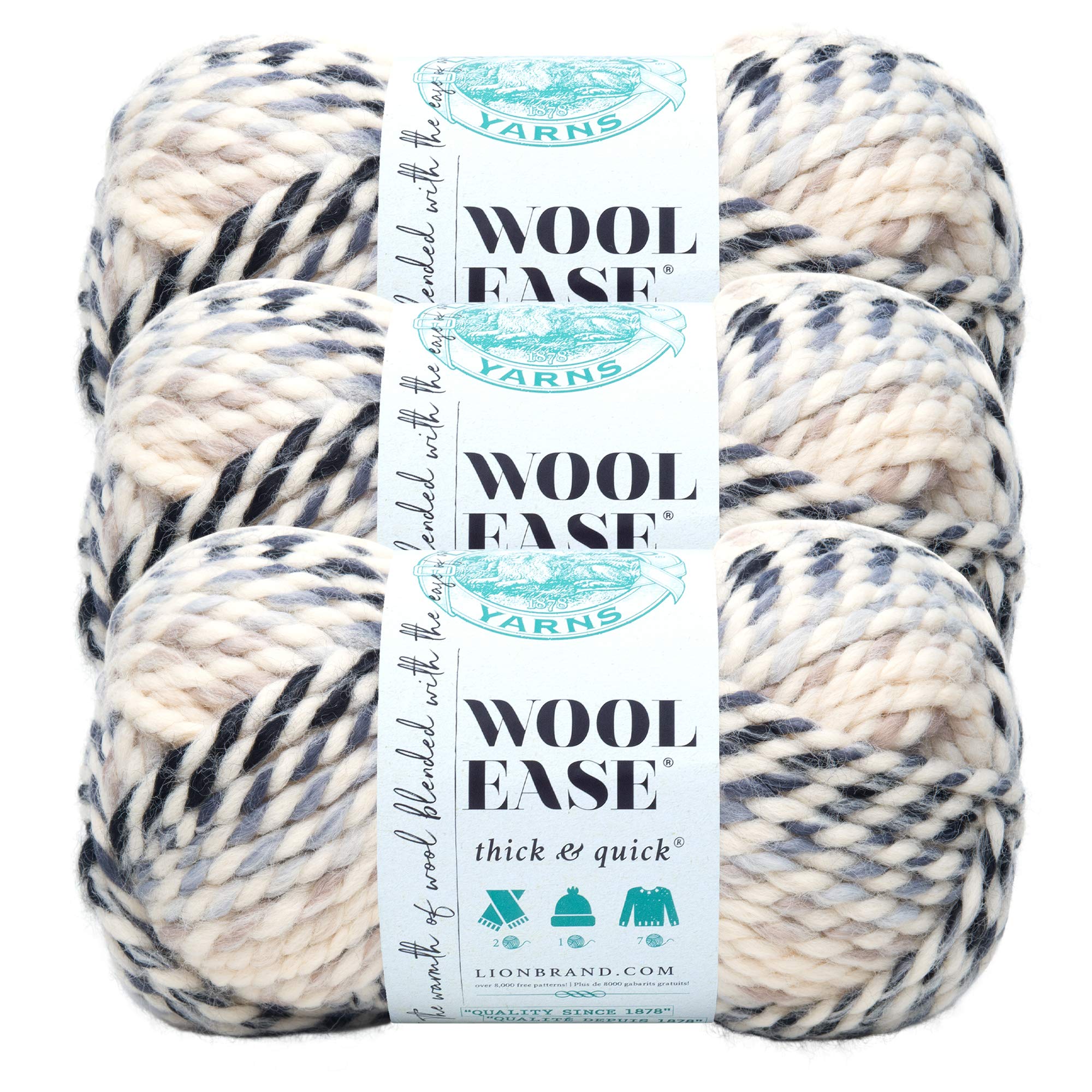 (3 Pack) Lion Brand Yarn 640-609 Wool-Ease Thick and Quick Yarn, Moonlight