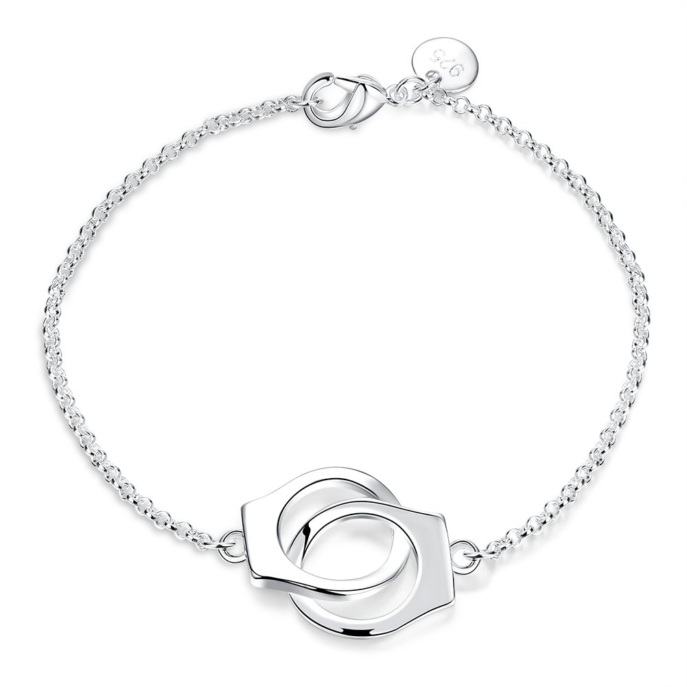 Cutesmile Fashion Jewelry 925 Sterling Silver Handcuff Chain Bracelet Partners in Crime Best Friends Bracelet