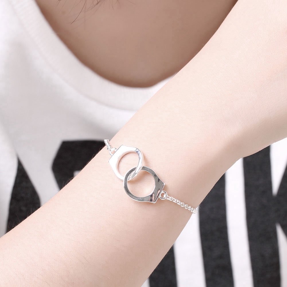 Cutesmile Fashion Jewelry 925 Sterling Silver Handcuff Chain Bracelet Partners in Crime Best Friends Bracelet