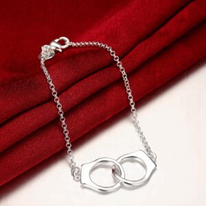 Cutesmile Fashion Jewelry 925 Sterling Silver Handcuff Chain Bracelet Partners in Crime Best Friends Bracelet