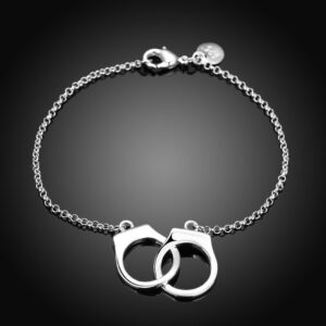 Cutesmile Fashion Jewelry 925 Sterling Silver Handcuff Chain Bracelet Partners in Crime Best Friends Bracelet