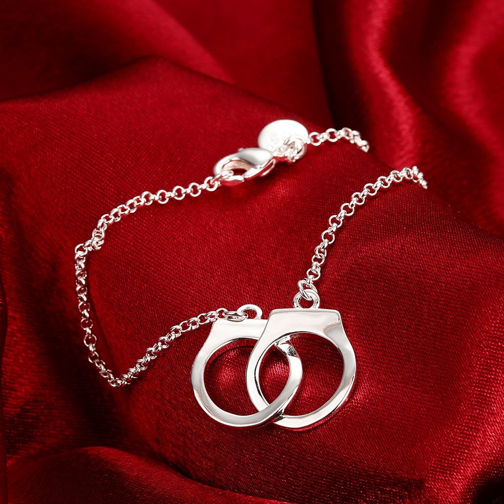 Cutesmile Fashion Jewelry 925 Sterling Silver Handcuff Chain Bracelet Partners in Crime Best Friends Bracelet