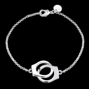 Cutesmile Fashion Jewelry 925 Sterling Silver Handcuff Chain Bracelet Partners in Crime Best Friends Bracelet