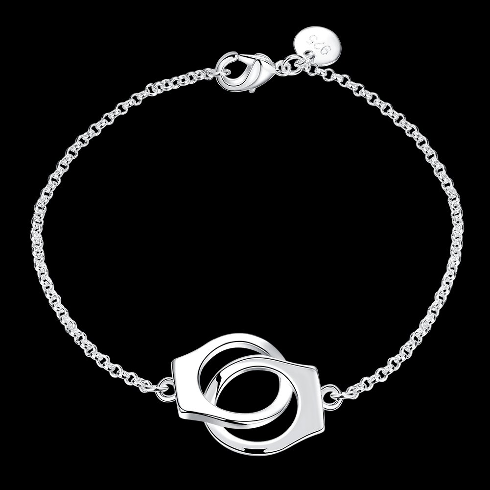 Cutesmile Fashion Jewelry 925 Sterling Silver Handcuff Chain Bracelet Partners in Crime Best Friends Bracelet