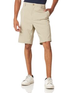 pga tour men's flat front hybrid heather golf short, khaki heather, 40