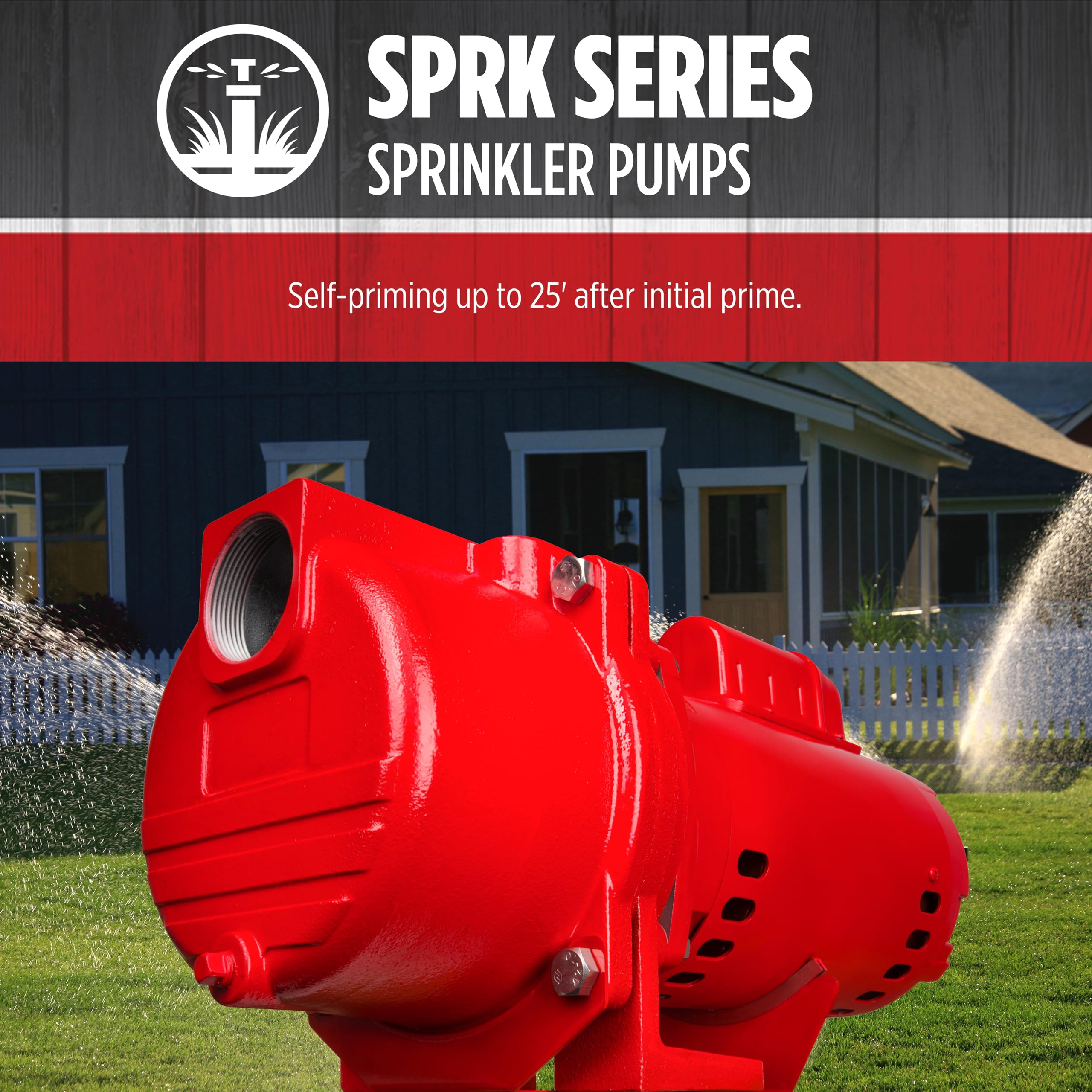 Red Lion RL-SPRK-200-BR, 230 Volt, 2HP, 77 GPH, Sprinkler/Irrigation Pump with Brass Impeller, Red, 97102002