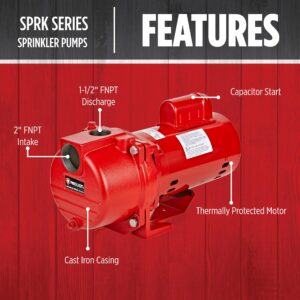 Red Lion RL-SPRK-200-BR, 230 Volt, 2HP, 77 GPH, Sprinkler/Irrigation Pump with Brass Impeller, Red, 97102002