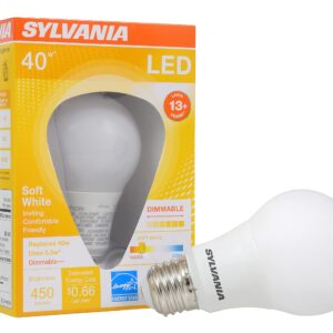 SYLVANIA A19 LED Light Bulb, 5.5W, 40W Equivalent, 13 Year, Dimmable, 450 Lumens. 2700K, Soft White - 1 Pack (74688)