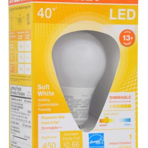 SYLVANIA A19 LED Light Bulb, 5.5W, 40W Equivalent, 13 Year, Dimmable, 450 Lumens. 2700K, Soft White - 1 Pack (74688)