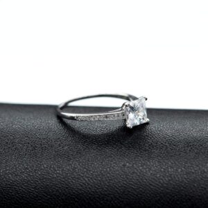 Uloveido 2g 6mm Princess Cut Clear Cubic Zirconia CZ Halo Sterling Silver 925 Engagement Wedding Ring Size 6 LJ078