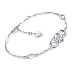 Billie Bijoux Women 925 Sterling Silver Infinity Bracelet Forever Love” Infinity Heart White Gold Plated Diamond Adjustable Bracelet Best Gifts