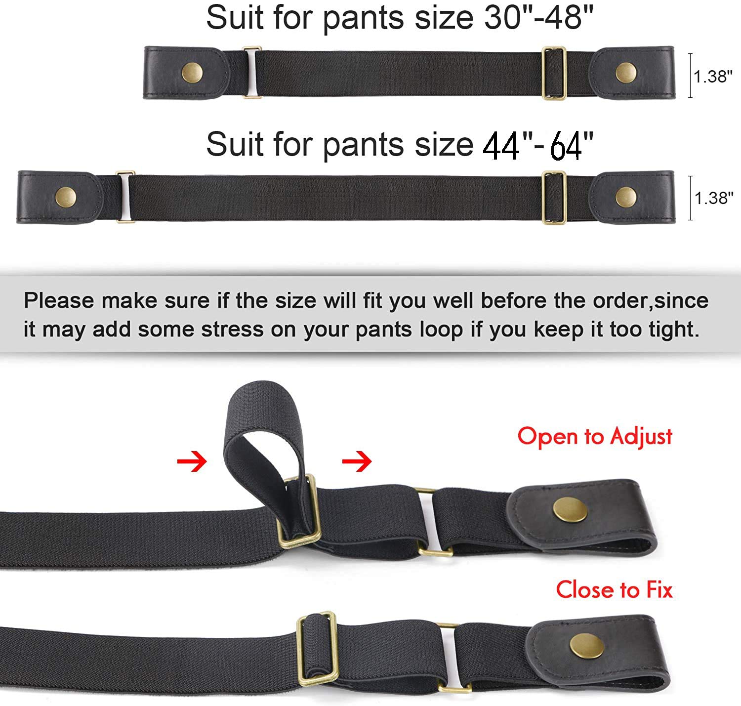 WERFORU No Buckle Show Belt for Men Buckle Free Stretch Belt for Jeans Pants 1.38 Inches Wide Father's Day Gift, Black, Pants Size 30-48 Inches