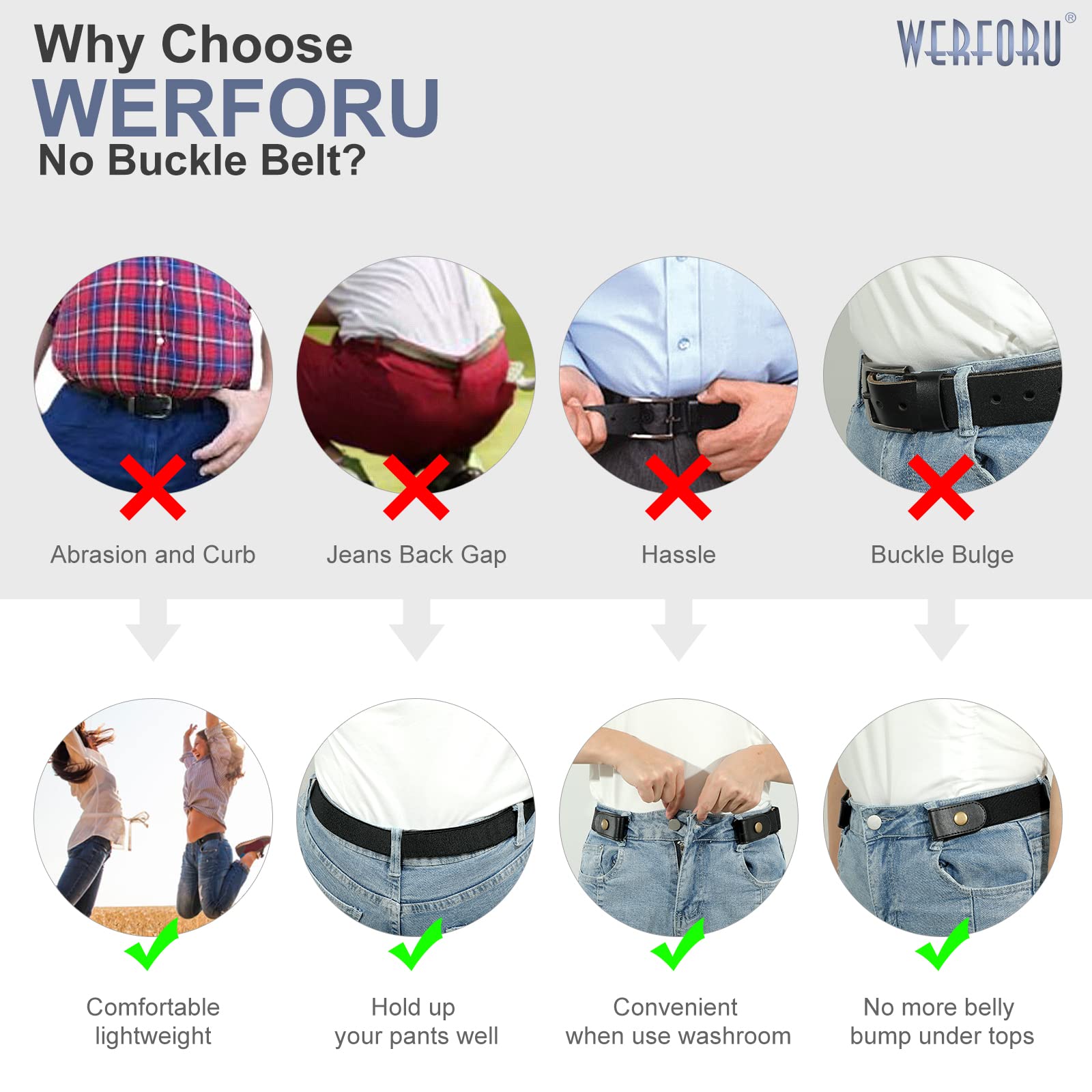 WERFORU No Buckle Show Belt for Men Buckle Free Stretch Belt for Jeans Pants 1.38 Inches Wide Father's Day Gift, Black, Pants Size 30-48 Inches