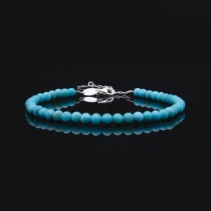 BLUEJOY “Elegance & Love” Natural Sleeping Beauty Turquoise Gemstone Dainty Round Bead Bracelet in Sterling Silver for Women