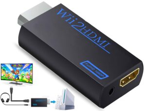 sartyee wii hdmi converter adapter, wii 2 to hdmi 1080p connector output video 3.5mm audio - supports all wii display modes, black