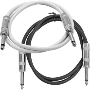 seismic audio - sastsx-3white-1b1w - 2 pack of 3 foot 1/4 inch ts patch cables 1 white and 1 black - 3' professional audio unbalanced 1/4" patch cords