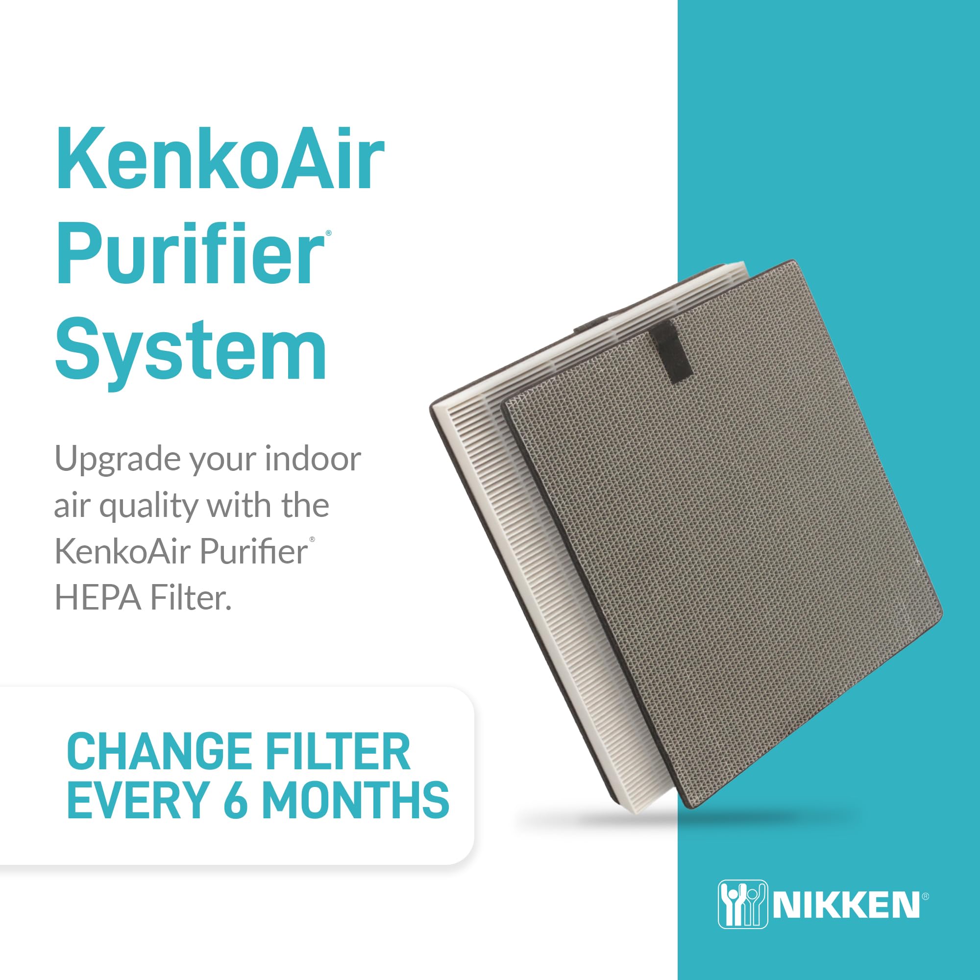 Nikken KenkoAir Purifier® HEPA Filter Pack 1445 Replacement for KenkoAir® Filter Purifier System 1441 - Activated Carbon Air HEPA Vacuum Cleaner Filters Air Purifier for Bedroom, Homes, and Offices