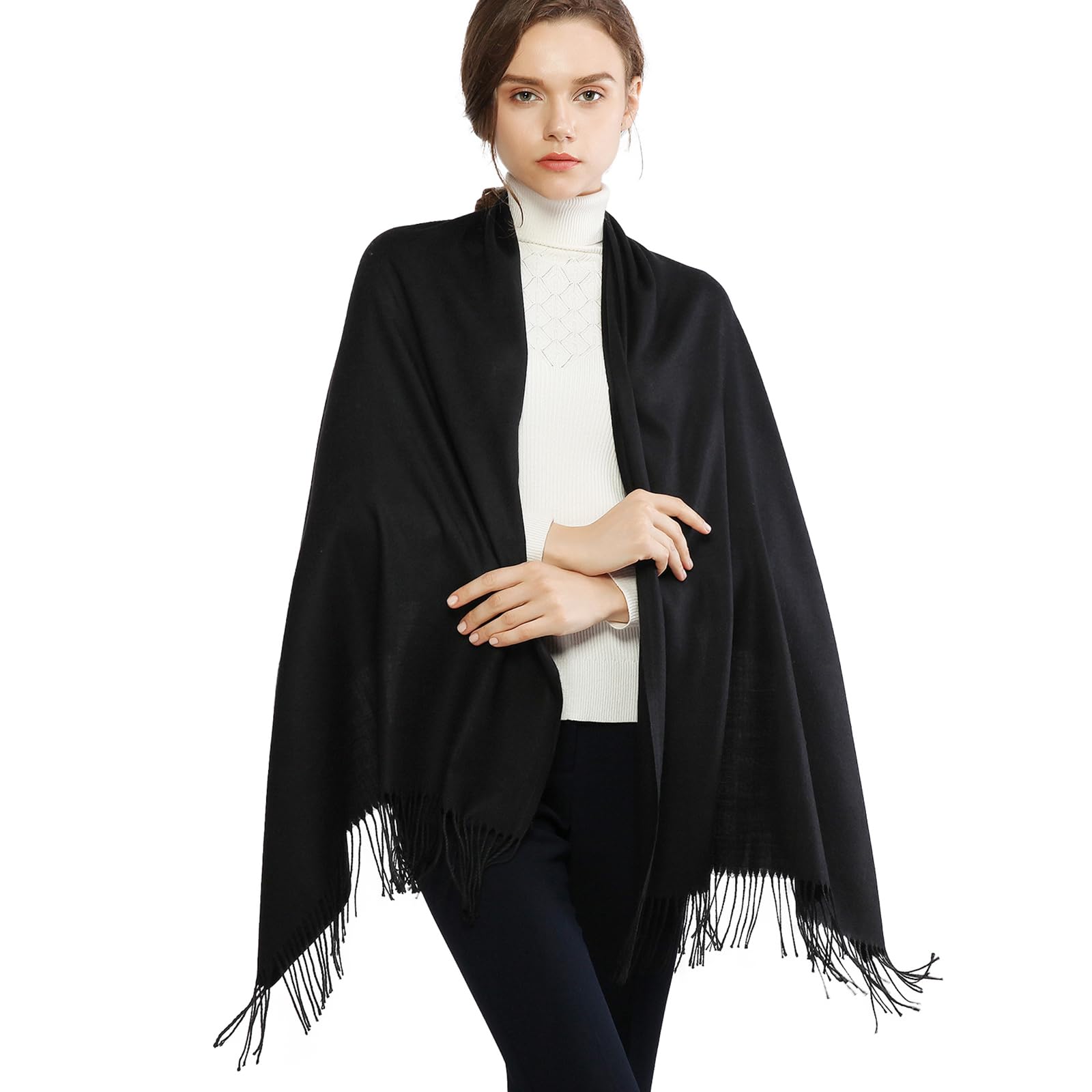 RIIQIICHY Scarfs for Women Winter Black Pashmina Shawls and Wraps for Evening Dresses Warm Large Scarves Wedding Shawl