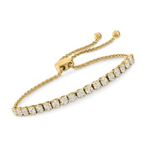 ross-simons 1.00 ct. t.w. diamond cluster bolo bracelet in 18kt gold over sterling