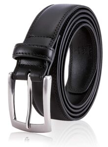 milorde black leather belt, fashion & classic design for dress and causal (size 36 (waist 34), basic black)