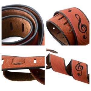 Dulphee Leather Guitar Strap, 2.8 Inches Width Suede Guitar Strap for Bass, Electric guitar and Acoustic Guitar (Brown Note)