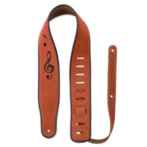 Dulphee Leather Guitar Strap, 2.8 Inches Width Suede Guitar Strap for Bass, Electric guitar and Acoustic Guitar (Brown Note)