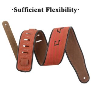 Dulphee Leather Guitar Strap, 2.8 Inches Width Suede Guitar Strap for Bass, Electric guitar and Acoustic Guitar (Brown Note)