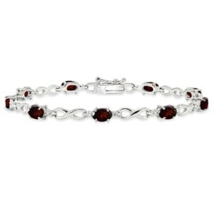 sterling silver oval polished infinity dainty garnet tennis bracelet for women