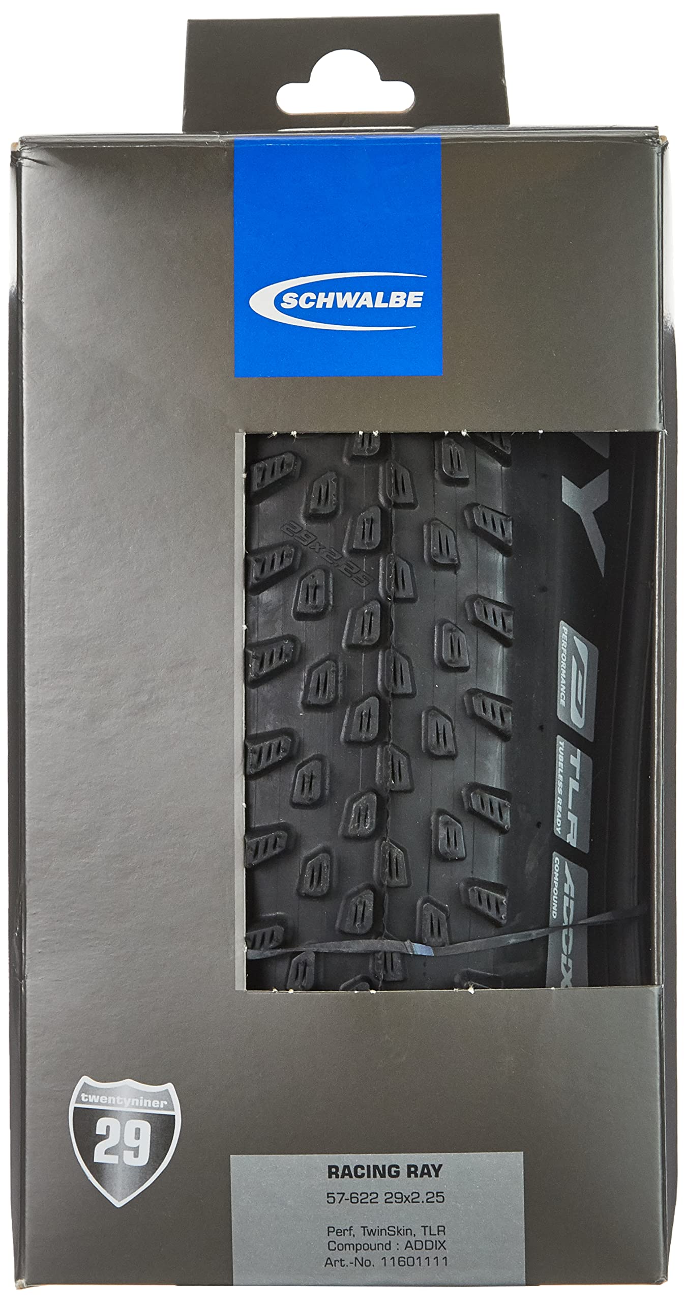 Schwalbe Racing Ray Tire - 29 x 2.25, Tubeless, Folding, Black, Performance Line, TwinSkin, Addix