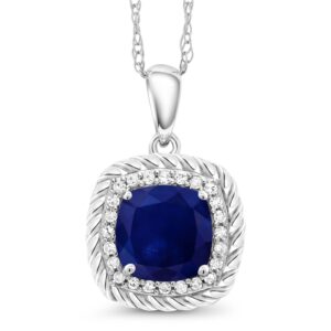 gem stone king 10k white gold 7mm cushion gemstone birthstone and white diamond halo pendant necklace | gold necklace for women | with 18 inch chain