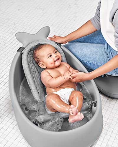 Skip Hop Baby Bath Tub, 3-Stage Smart Sling Tub, Moby, Grey