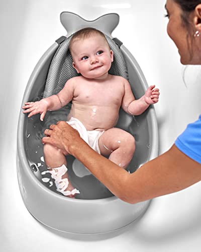 Skip Hop Baby Bath Tub, 3-Stage Smart Sling Tub, Moby, Grey