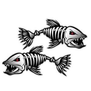 2 pcs silver skeleton fish stickers kayak decals, 5 in - fishbone stickers for kayak canoe fishing boat wall kayak accessories