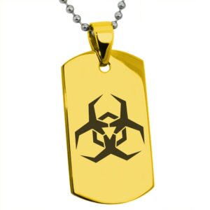 tioneer gold plated stainless steel biohazard malware symbol dog tag pendant necklace