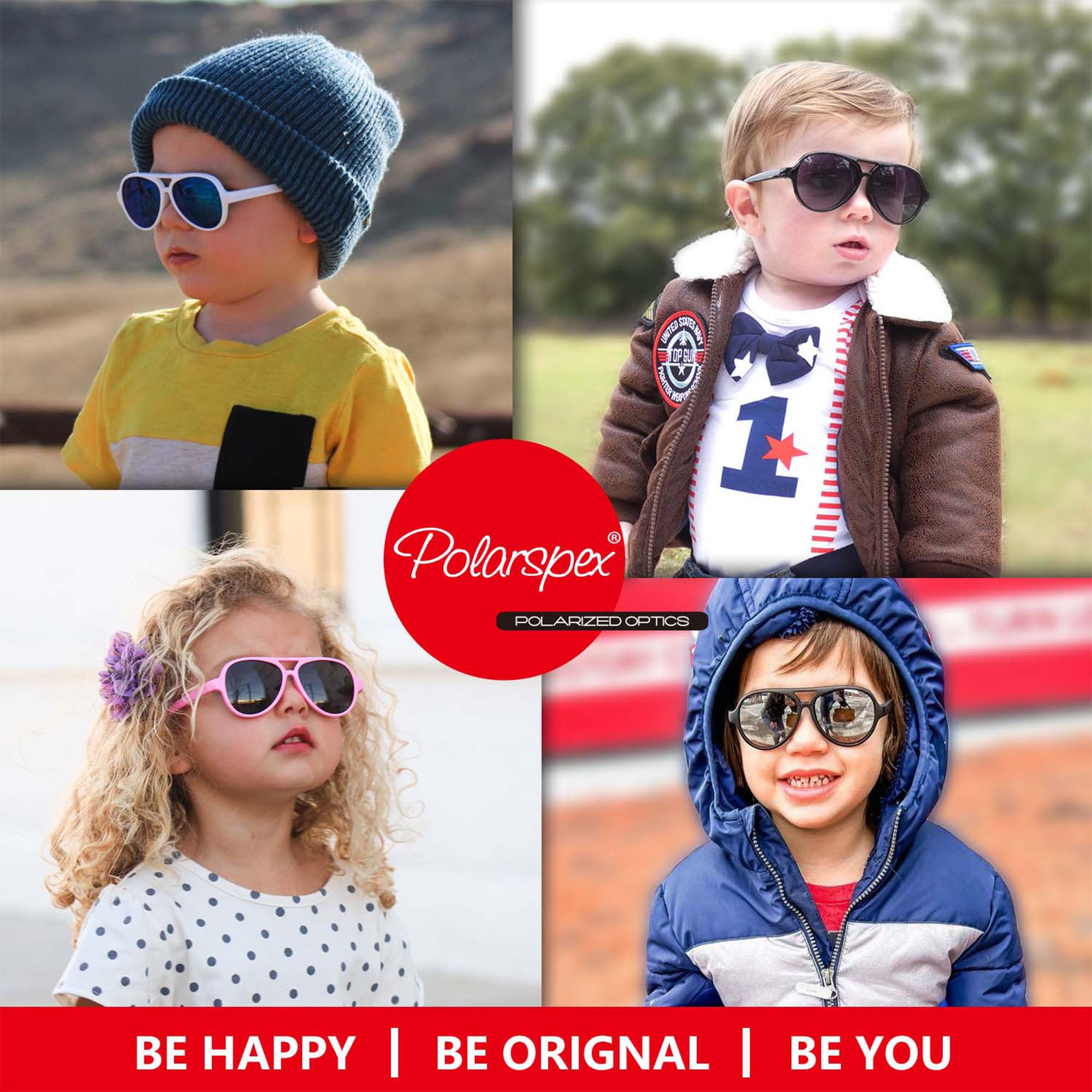 PolarSpex Kids Sunglasses - Polarized Aviator Sunglasses for Kids - Bendable Toddler Sunglasses for Boys &Girls, Age 2-8