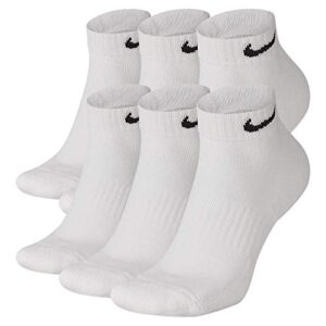 nike everyday cushion low training socks (3 pair), men's & women's athletic low cut socks with sweat-wicking technology, white/black, medium