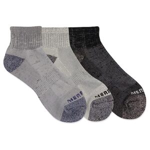 Merrell Men's 3 Pack Cushioned Performance Hiker Socks (Low/Quarter/Crew Socks), Charcoal Black (Quarter), Shoe Size: 9.5-12