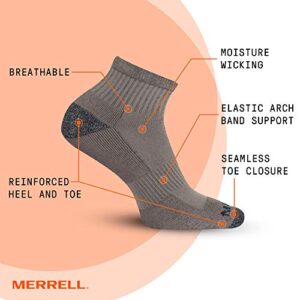 Merrell Men's 3 Pack Cushioned Performance Hiker Socks (Low/Quarter/Crew Socks), Charcoal Black (Quarter), Shoe Size: 9.5-12