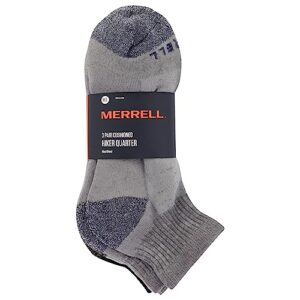 Merrell Men's 3 Pack Cushioned Performance Hiker Socks (Low/Quarter/Crew Socks), Charcoal Black (Quarter), Shoe Size: 9.5-12