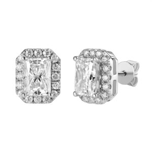 doveggs moissanite stud earrings for women solid 10k white gold post 2ct center 5x7mm ghi color elongated radiant cut moissanite halo stud earring accents push back sterling silver earrings