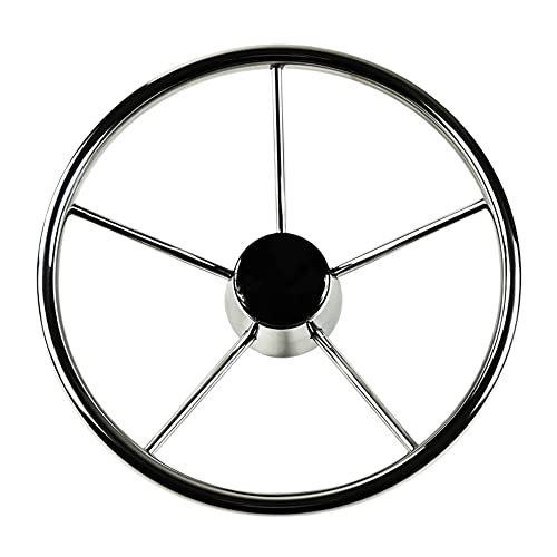 Marine City 304 Stainless Steel Corrosion Resistant 25 Degree 15-1/2 Inches 5 Spokes Polished Steering Wheel for Boat, Yacht (Dia :15-1/2 Inches)