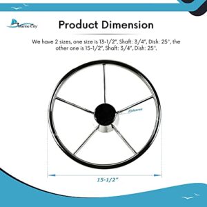 Marine City 304 Stainless Steel Corrosion Resistant 25 Degree 15-1/2 Inches 5 Spokes Polished Steering Wheel for Boat, Yacht (Dia :15-1/2 Inches)