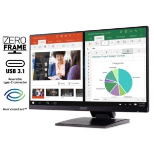 Acer UT241Y bmiuzx 23.8” Full HD (1920 x 1080) Zero Frame IPS Touchscreen Monitor with Dual-Hinge Tiltable Stand (USB 3.1 Type-C, HDMI & VGA ports),Black